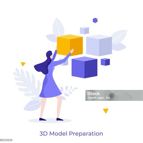 입방체 물체를 들고 있는 여자 3d 모델 생성 준비 3차원 컴퓨터 그래픽 디지털 조각 렌더링 가상 시뮬레이션의 개념 배너에 대