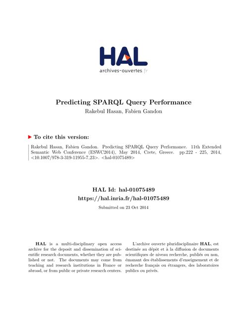 Pdf Predicting Sparql Query Performance
