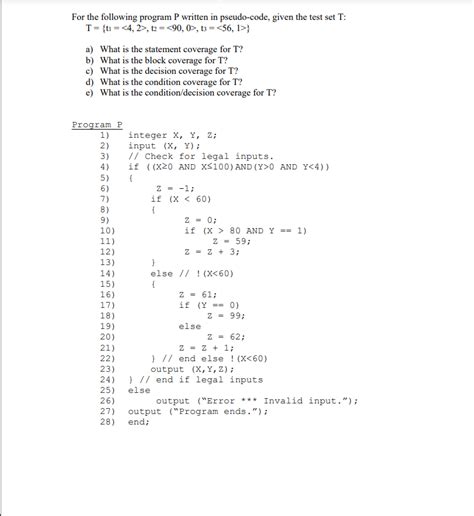 Solved For The Following Program P Written In Pseudo Code Chegg Com