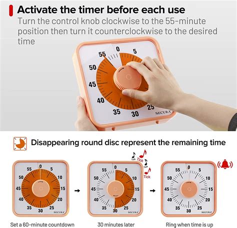 Secura 75 Inch Visual Timer 60 Minute Visual Oversize Countdown Timer
