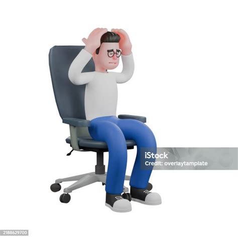 전문 비디오 편집 3d 만화 모델 남성 영상 편집자가 의자에 앉아 두 손으로 머리를 잡고 있다 일러스트레이션 디자인 3차원