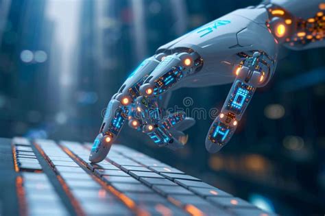 Ai Integration Robot Hand On Keyboard Representing Ai Technology Stock
