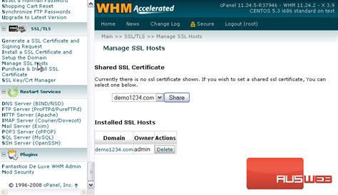 Manage Ssl Hosts And The Shared Certificate In Whm Web24
