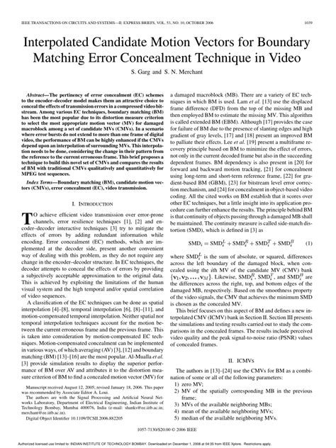 pdf interpolated candidate motion vectors for boundary matching error concealment technique in