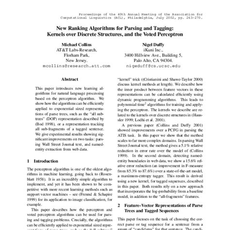 New Ranking Algorithms For Parsing And Tagging Kernels Over Discrete Structures And The Voted
