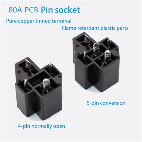 80a 40a Pcb Automotive Relay Socket 4 Pin 5 Pins Socket Black Brass 12v