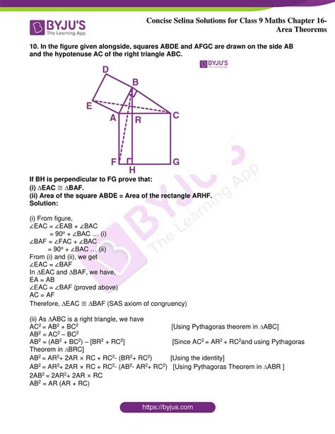 Selina Solutions Class 9 Concise Maths Chapter 16 Area Theorems Download Free Pdf