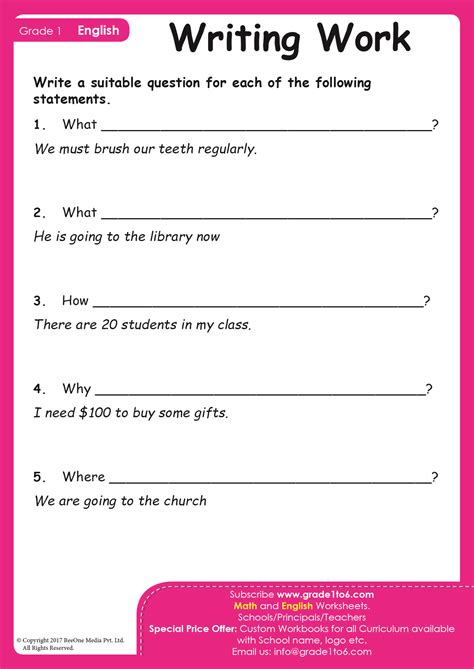 Grade 1 Writing Worksheets Free Printable
