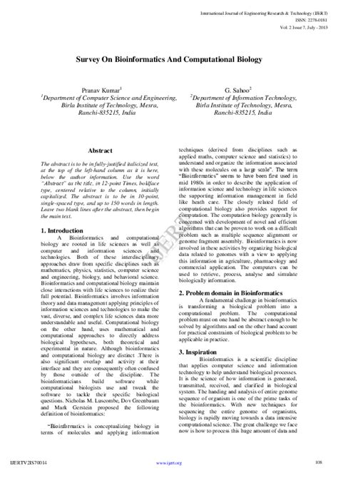 pdf ijert survey on bioinformatics and computational biology