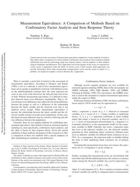 Measurement Equivalence A Comparison Of Methods Based On Confirmatory