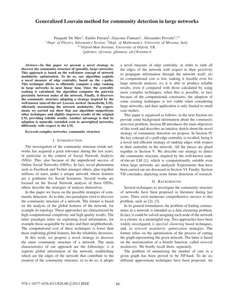Pdf Generalized Louvain Method For Community Detection In Large Networks