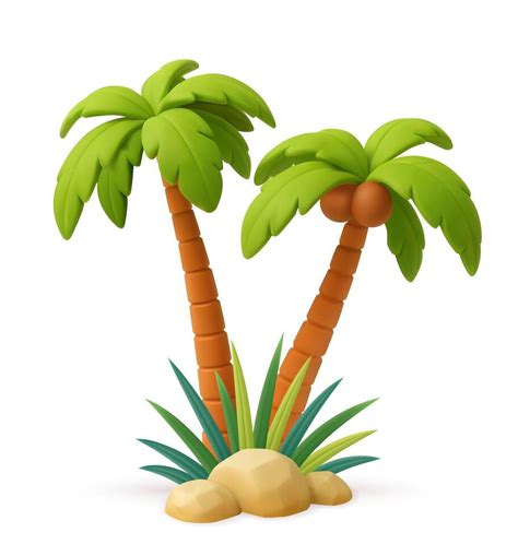 3d Tropical Palm Trees With Rocks And Greenery 66228980 Vector Art At