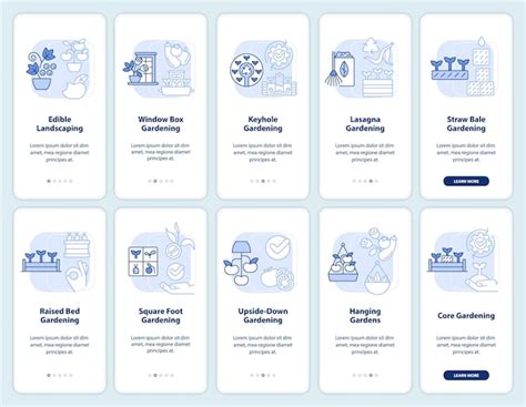 Premium Vector Gardening Methods Light Blue Onboarding Mobile App Screen Set