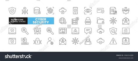 Set 36 Cyber Security Line Icons Stock Vector Royalty Free 2362214385