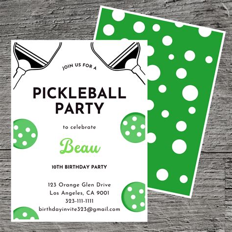 Pickleball For Beau Theme Birthday Party Invitation Template Paddle