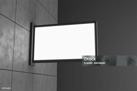 타일 벽에 빈 흰색 간판 모형 3d 일러스트 레이 션 매장 상품진열에 대한 스톡 사진 및 기타 이미지 매장 상품진열 역광 제어판 Istock