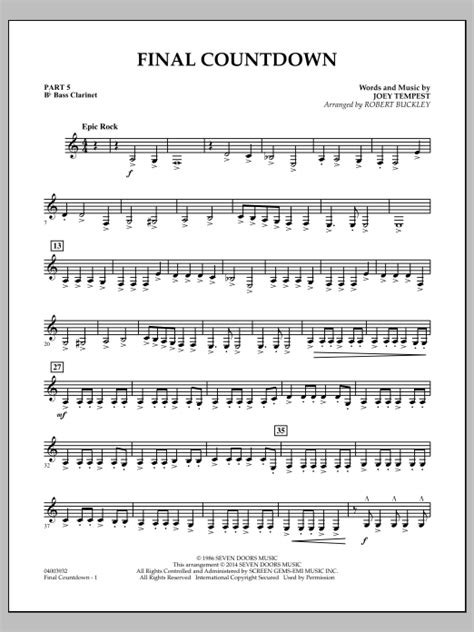 Final Countdown Pt5 Bb Bass Clarinet By Robert Buckley Sheet Music