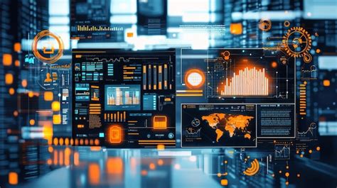 Futuristic Data Visualization Interface Showcasing Analytics Graphs And World Maps In A Hightech