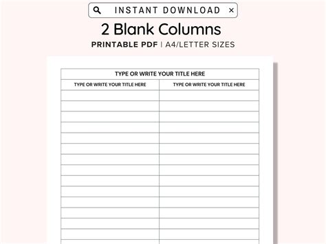 Printable Blank 2 Columns List Text Input And Print And Write Digital