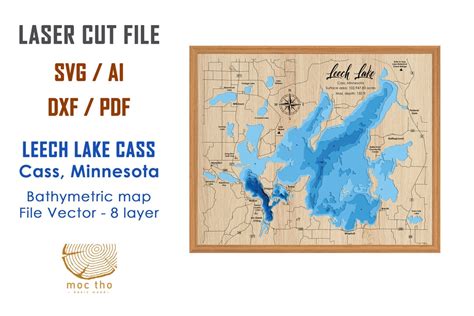 Digital File Pdf Svg Leech Lake Cass County Minnesota Bathymetric