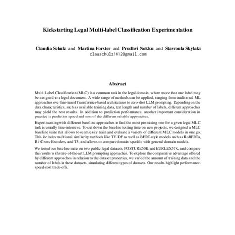 Kickstarting Legal Multi Label Classification Experimentation Acl Anthology