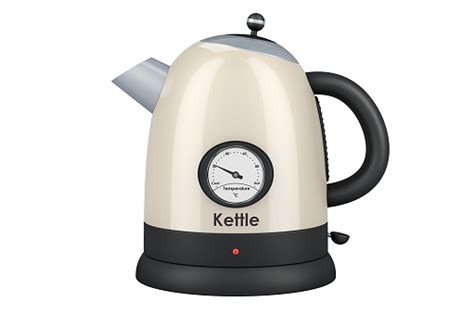 온도 제어 복고풍 디자인전기 주전자 흰색 배경에서 격리된 3d 렌더링 베이지에 대한 스톡 사진 및 기타 이미지 베이지 온도 전기 주전자 Istock