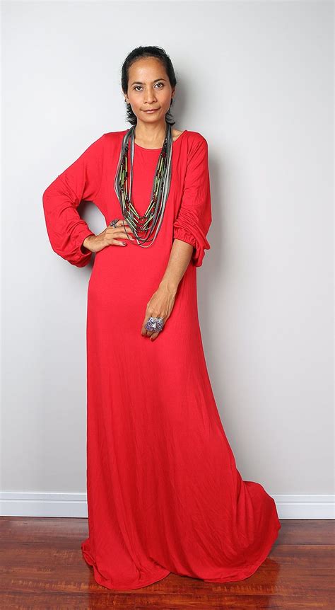 Red Maxi Dress Long Sleeved Red Dress Autumn Thrills Etsy Red