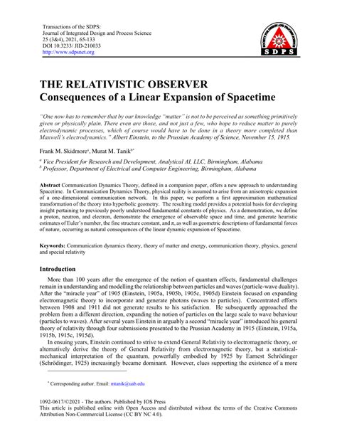 Pdf The Relativistic Observer Consequences Of A Linear Expansion Of Spacetime