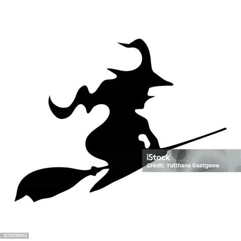 비행 마녀 아이콘 빗자루에 마녀 실루엣 벡터 일러스트레이션 10월에 대한 스톡 벡터 아트 및 기타 이미지 10월 가을 검은색 Istock