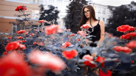 배경 화면 여자들 드레스 안경을 든 여성 초상화 붉은 꽃 야외 여성 피사계 심도 멀리보고 2000x1122 Motta123 1222022 배경