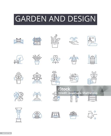 정원 및 디자인 라인 아이콘 컬렉션입니다 영감 동기 부여 열망 상징적 감탄할 만한 모범적인 뛰어난 벡터 및 선형 일러스트레이션