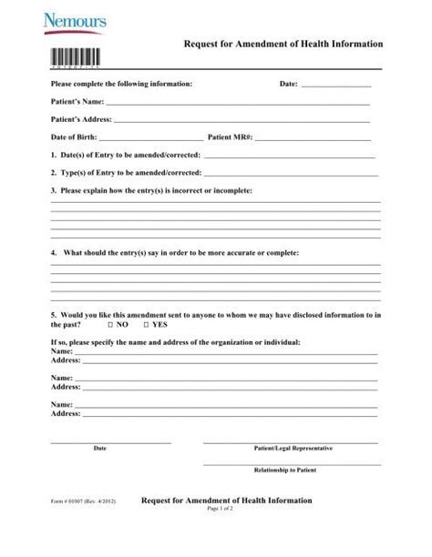 Request For Amendment Form Pdf Nemours