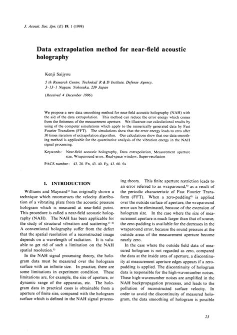 Pdf Data Extrapolation Method For Near Field Acoustic Holography