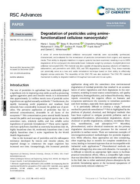 Pdf Degradation Of Pesticides Using Amine Functionalized Cellulose