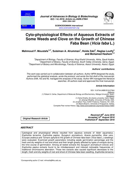 Pdf Cyto Physiological Effects Of Aqueous Extracts Of Some Weeds And Clove On The Growth Of