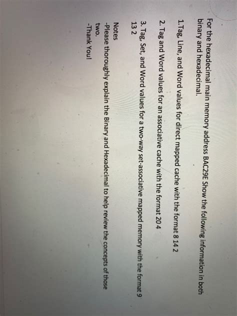 Solved For The Hexadecimal Main Memory Address Bac29e Show