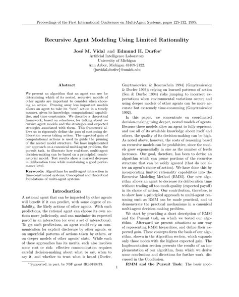 Pdf Recursive Agent Modeling Using Limited Rationality