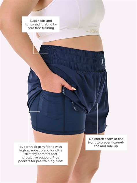 Theia Womens High Waisted Boxing Shorts Navy Blue With Built In Anti