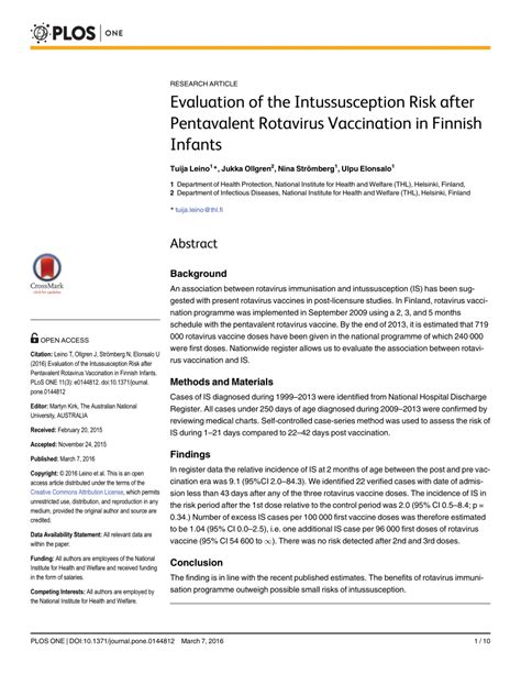 Pdf Evaluation Of The Intussusception Risk After Pentavalent Rotavirus Vaccination In Finnish