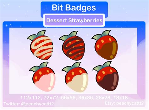 Strawberry Bit Badges For Twitch Sub Streamer Cute Kawaii Berries And Cream For Streaming Etsy