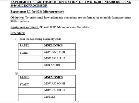 Solved Experiment 3 Arithmetic Operation Of Two 16 Bit