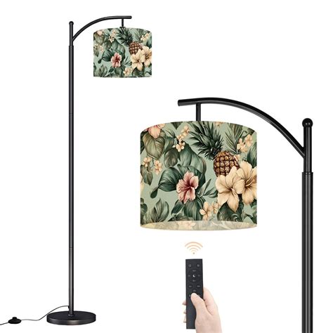 Latitude Run® Arc Floor Lamp Tropical Hibiscus Rose Flowers Pineapples