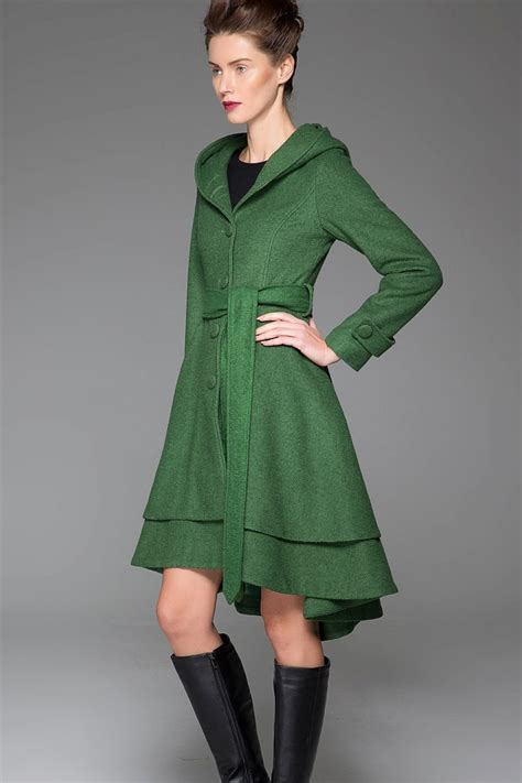 Hooded Asymmetrical Wool Coat Green Coat Winter Coat Women Etsy
