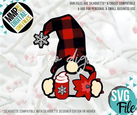 Winter Gnome Svg Cocoa Gnome Svg Buffalo Check Gnome Gnome Svg Svg