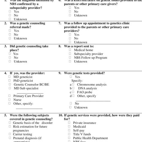 Nnsgrc Genetic Services For Newborns Data Abstraction Form Download Table