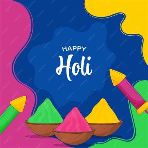 Premium Vector Happy Holi Lettering With Bowls Full Of Dry Color