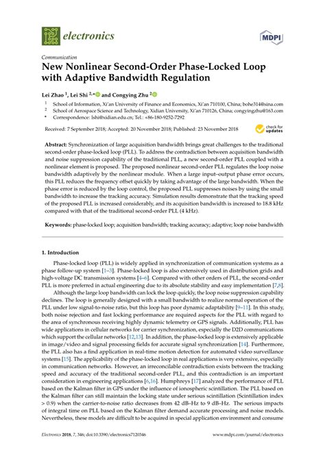Pdf New Nonlinear Second Order Phase Locked Loop With Adaptive Bandwidth Regulation