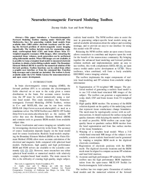 Pdf Neuroelectromagnetic Forward Modeling Toolbox