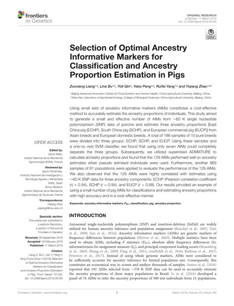 Pdf Selection Of Optimal Ancestry Informative Markers For Classification And Ancestry