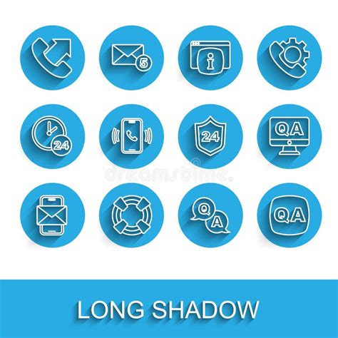 Set Line Mobile And Envelope Lifebuoy Telephone 24 Hours Support Question Answer And Icon